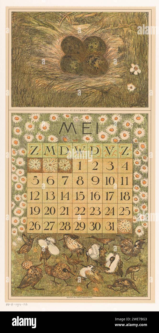 Calendar blade with with Kievitsnest, Theo van Hoytema, 1911 print ...