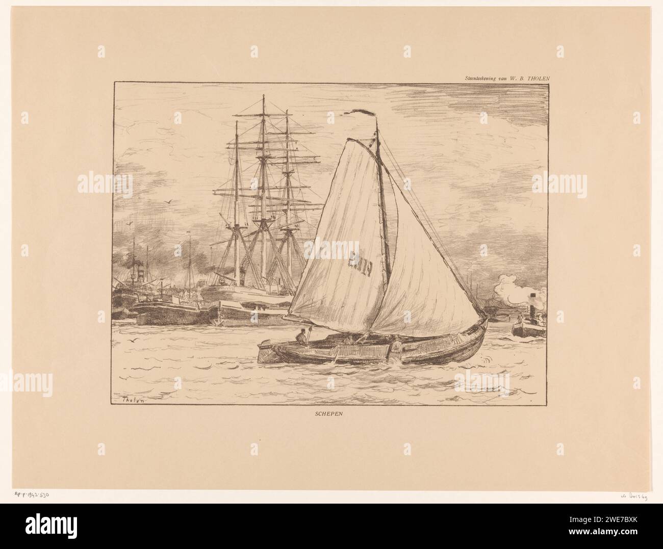 Ships, Willem Bastiaan Tholen, 1915 print Haven with numerous ships ...