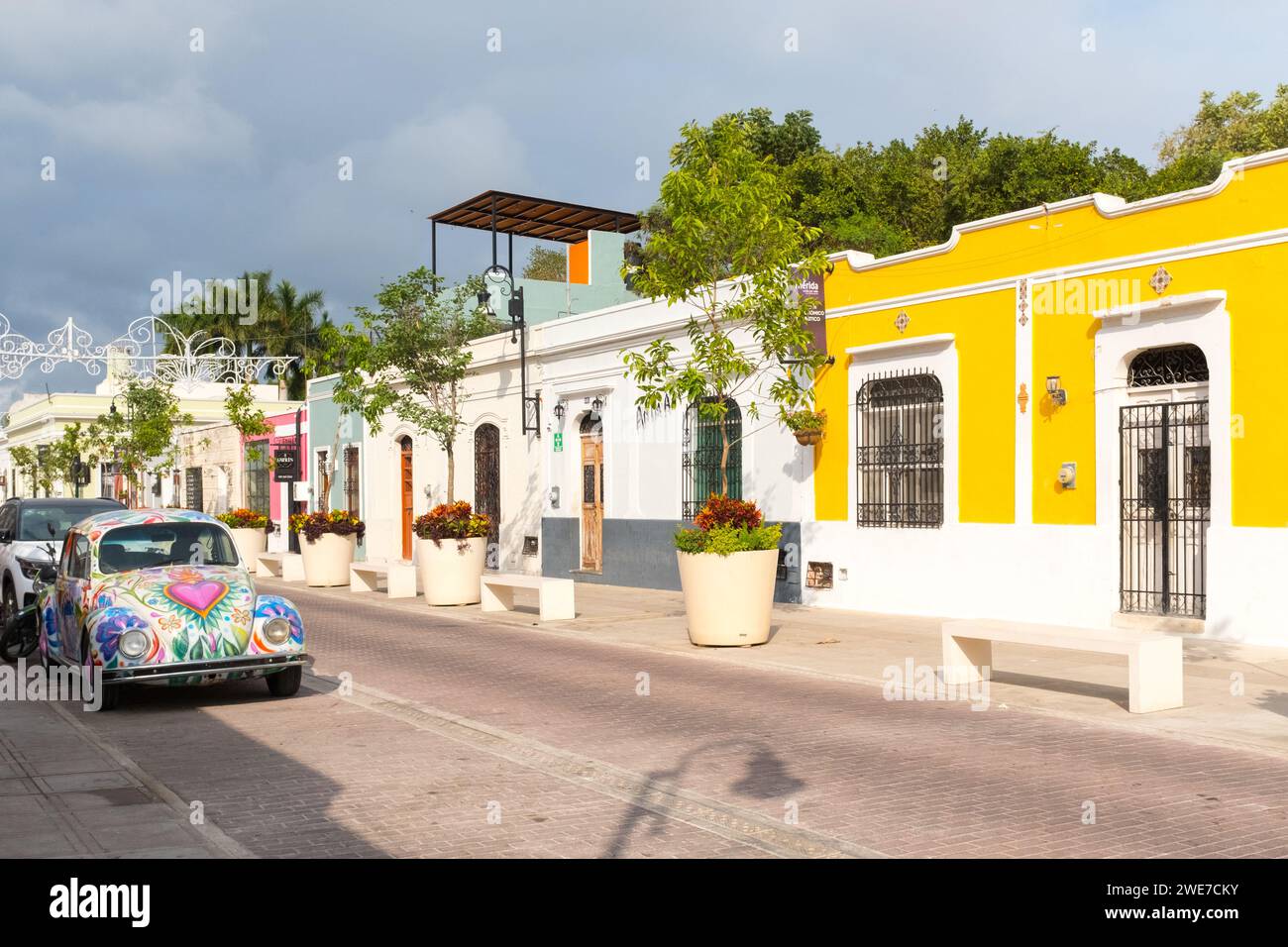 The 47th street (Calle 47) in the historic center of Merida, Yucatan ...