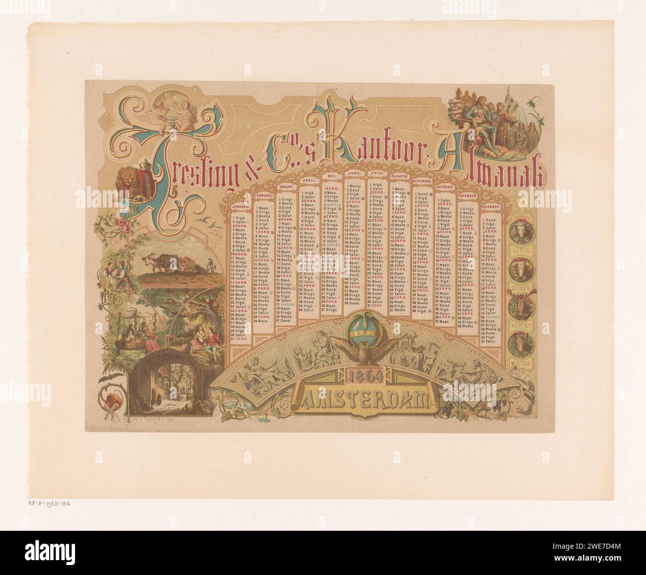 Office calendar with performances, Johannes Henderikus Morriën, 1864 ...