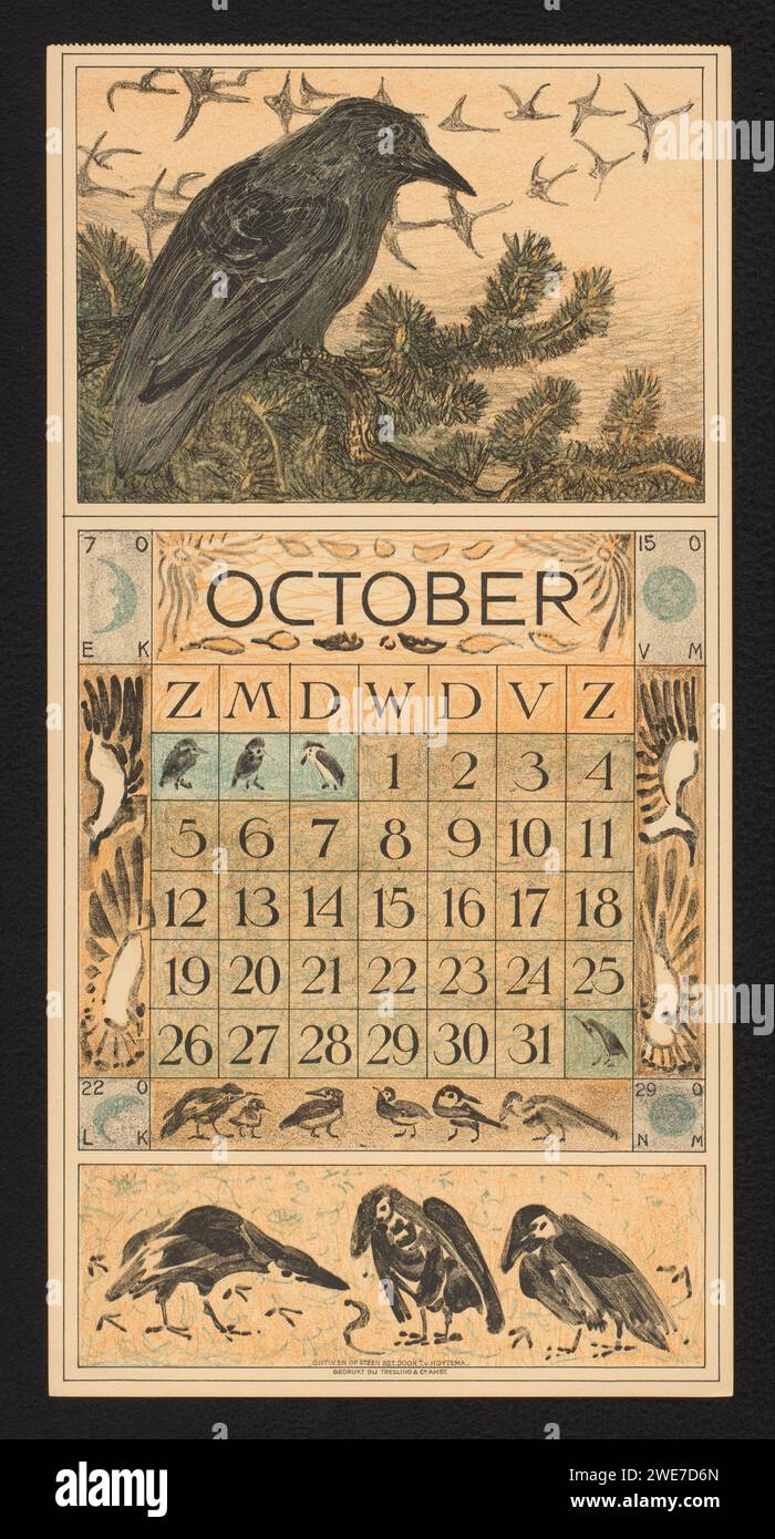 Calendar magazine for October 1913 with a crow and a group of geese ...