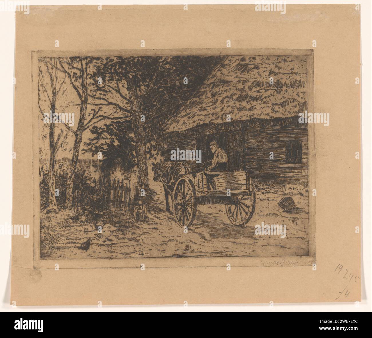 Peasant cart at Farm, Chris Snijders, 1891 - 1943 print A man sits on a ...