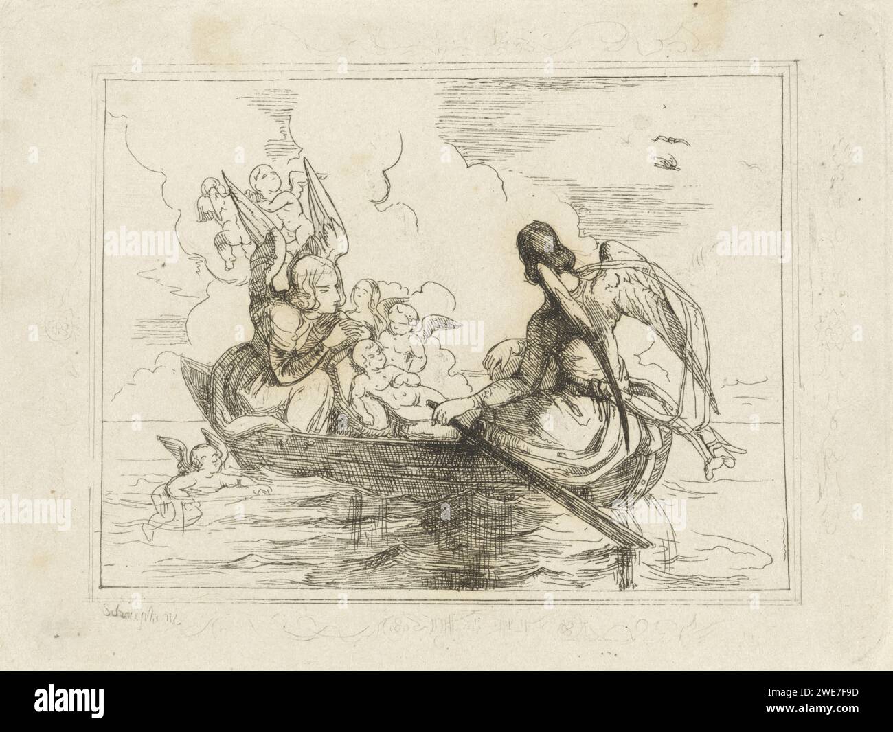 Sailing angels with the Christkind, Theodoor Schaepkens, 1825 - 1883 ...
