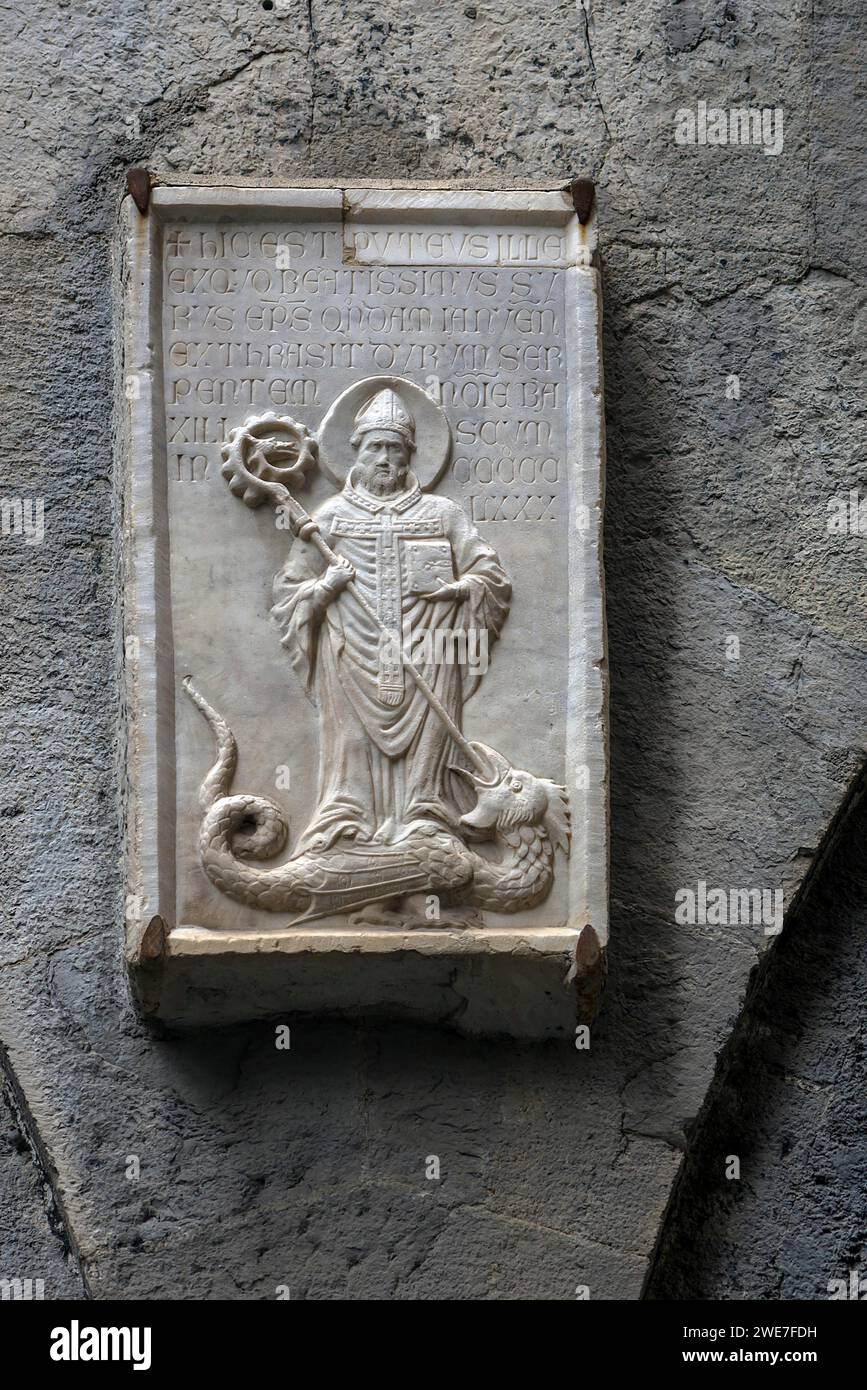 Historical depiction of St Syrus, Bishop of Genoa and the Basilisk, 4th ...