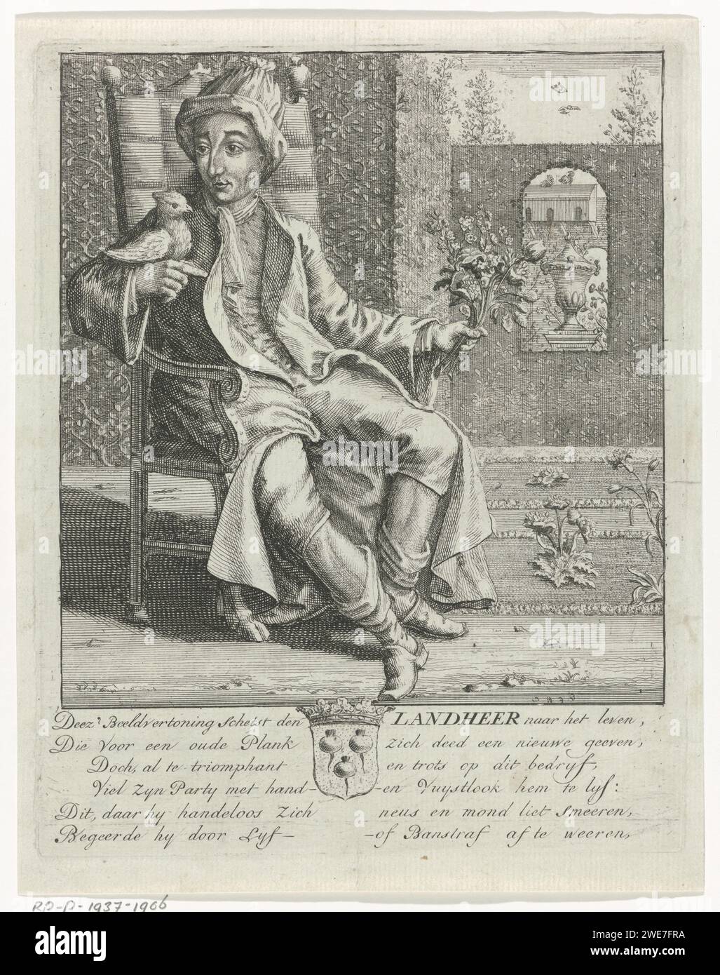Landheer Sitting in a Garden, Anonymous, 1700 - 1800 print A landlord ...