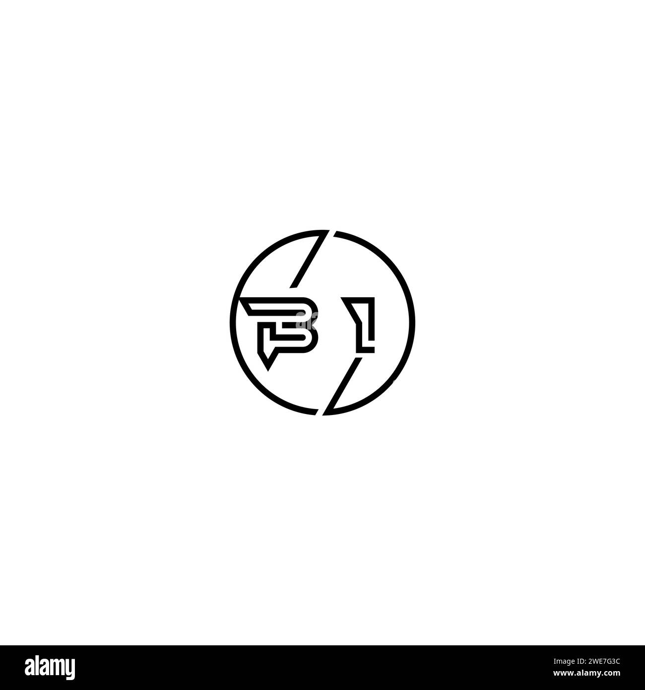 BI simple outline concept logo and circle of initial design black and ...