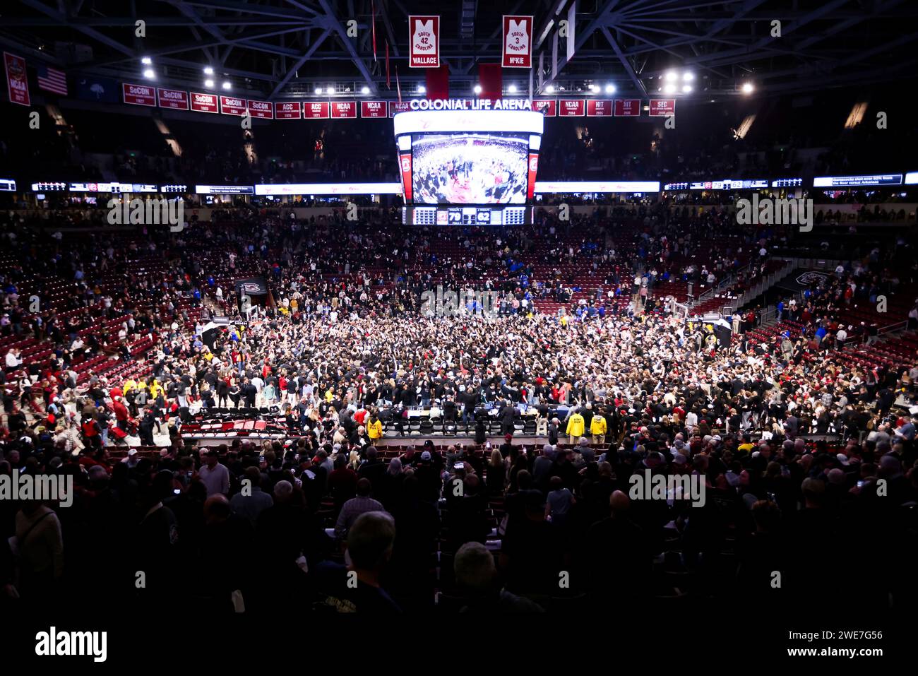 COLUMBIA, SC - JANUARY 23: South Carolina Gamecocks fans rush the court ...