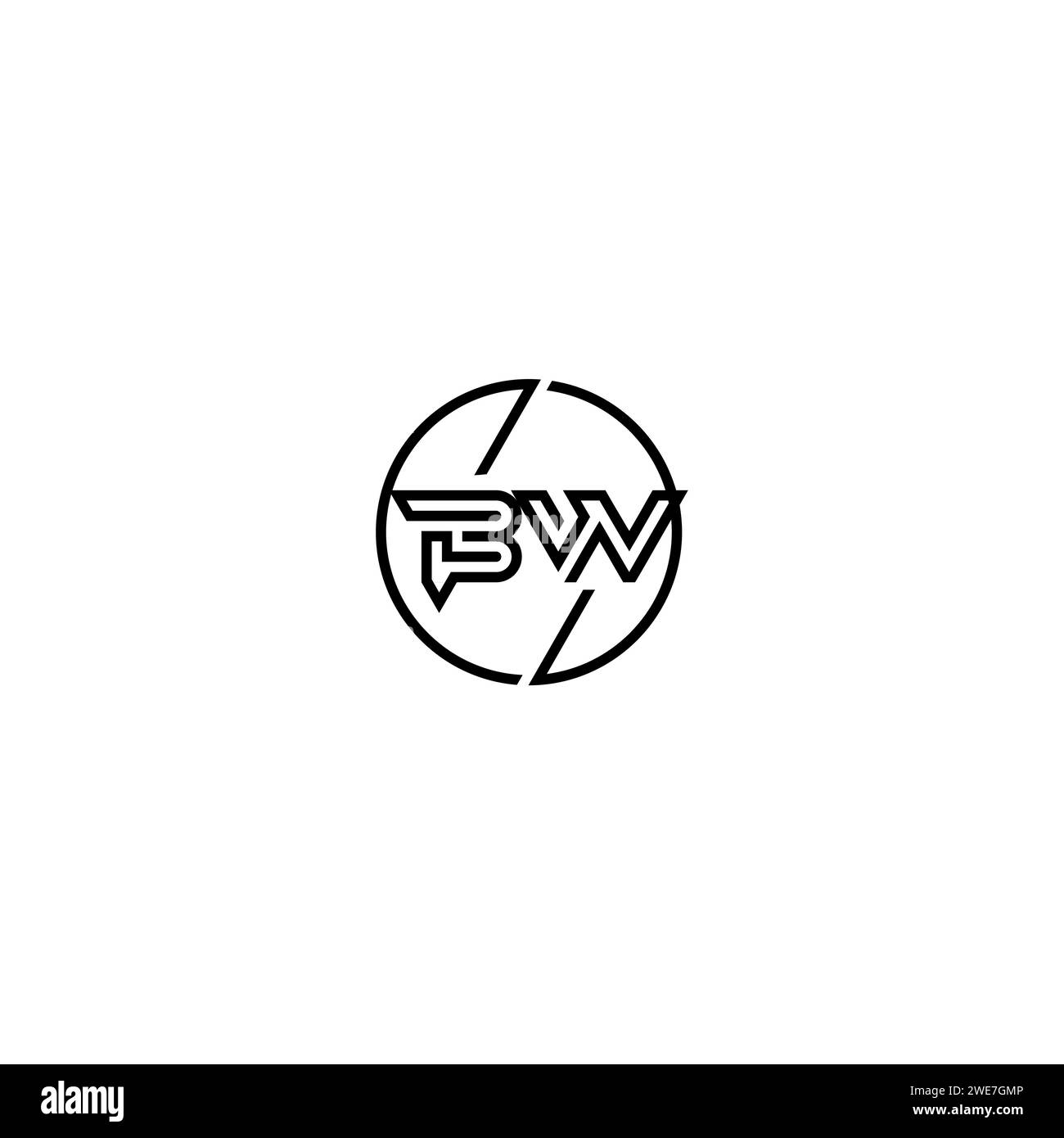 BW simple outline concept logo and circle of initial design black and ...