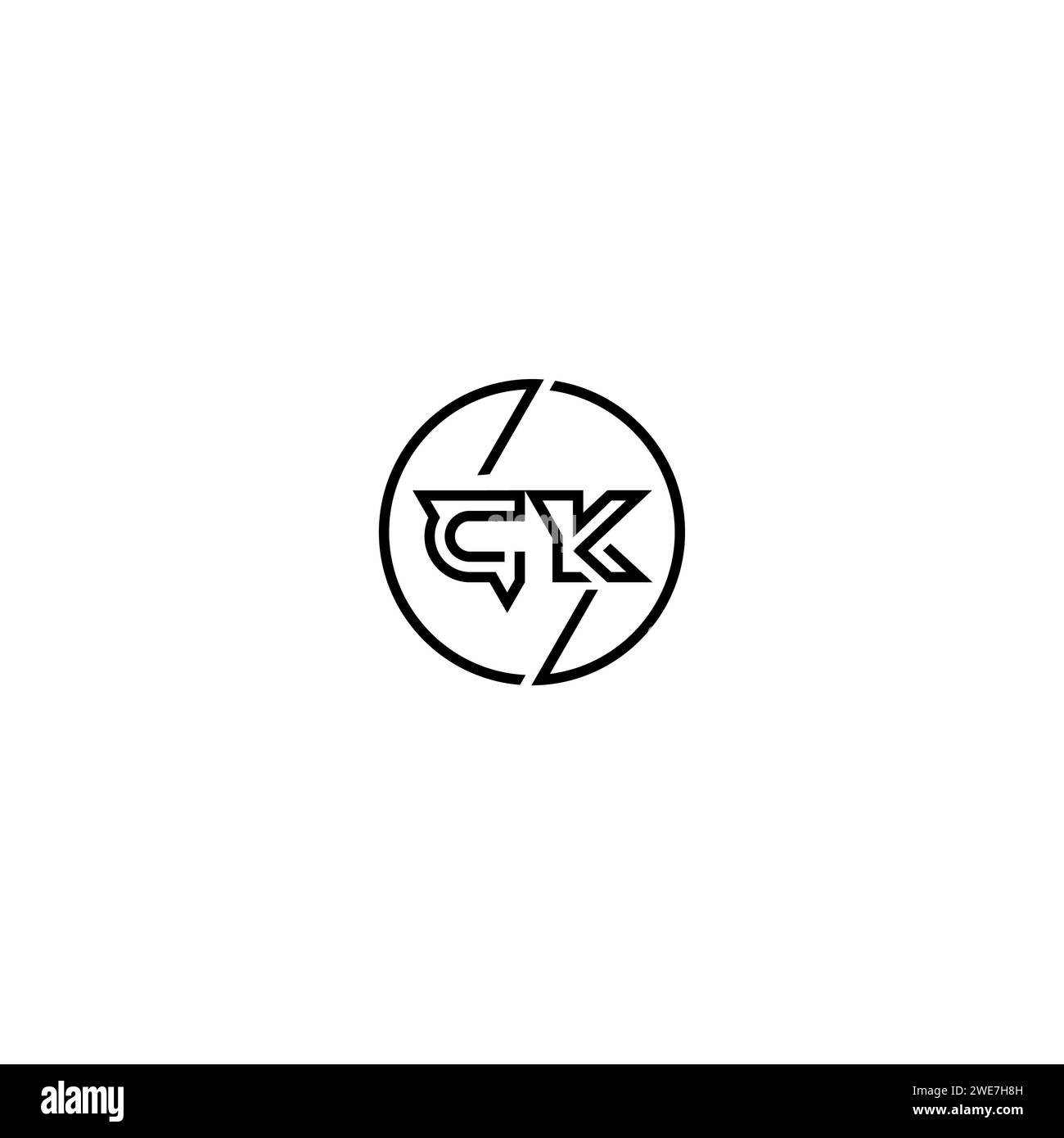 CK simple outline concept logo and circle of initial design black and white background Stock ...