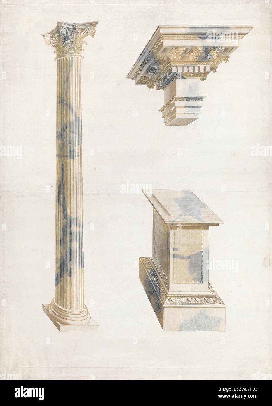 Column with Corinthian capital, an entablement and basement, Johan ...