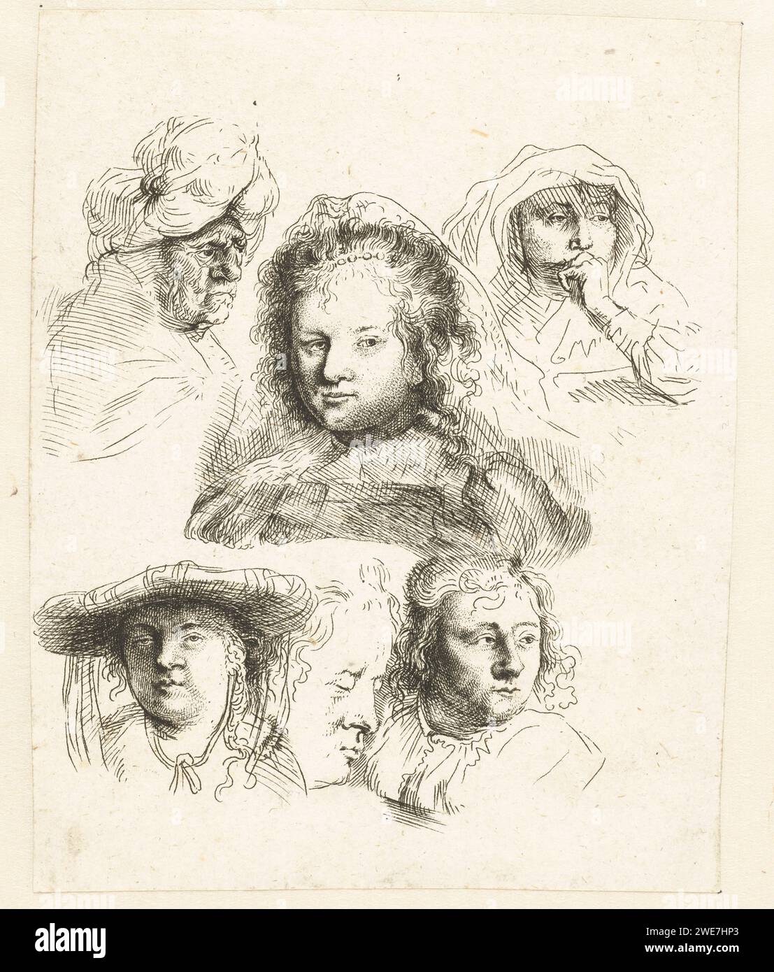 Studies of the head of Saskia and others, Georg Leopold Hertel, after ...