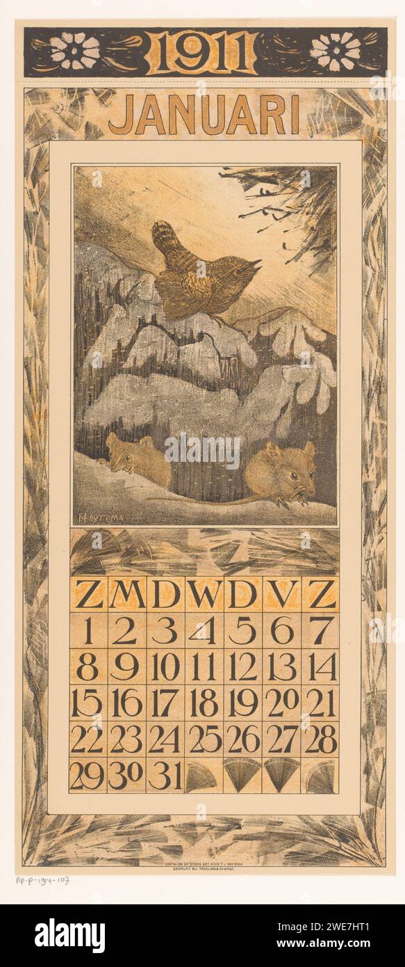 Calendar magazine January with Winterkoninkje and Muizen, Theo van ...