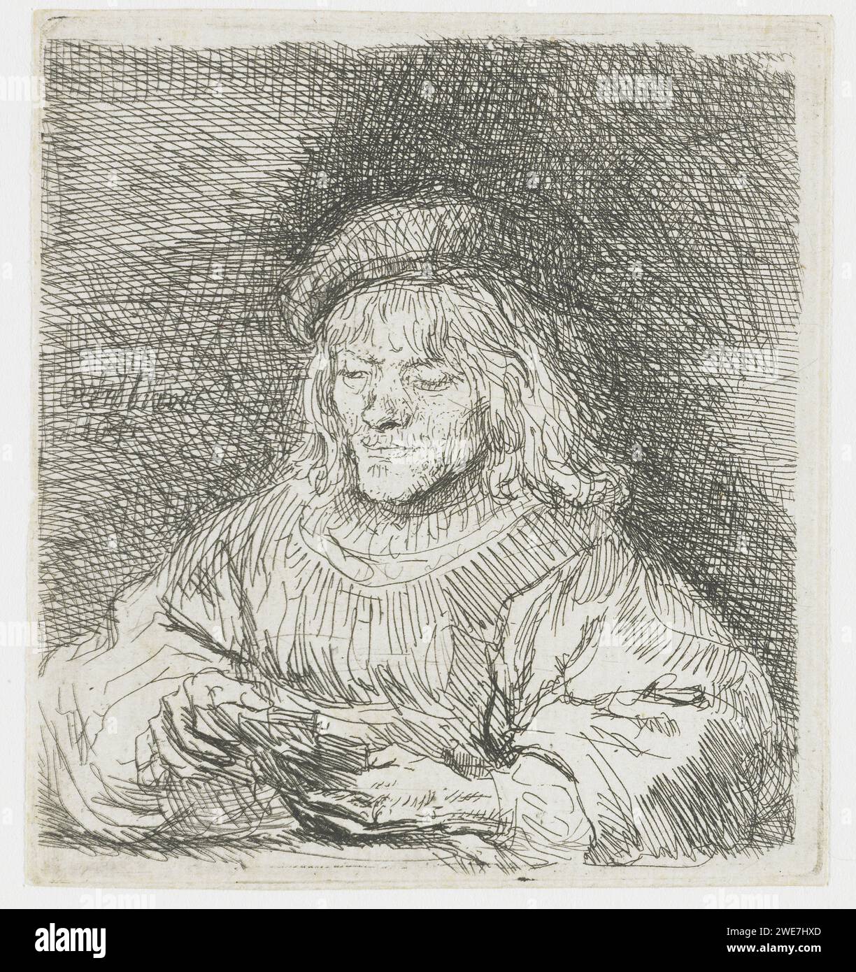 The Card Player, Rembrandt van Rijn, 1641 print paper etching card ...
