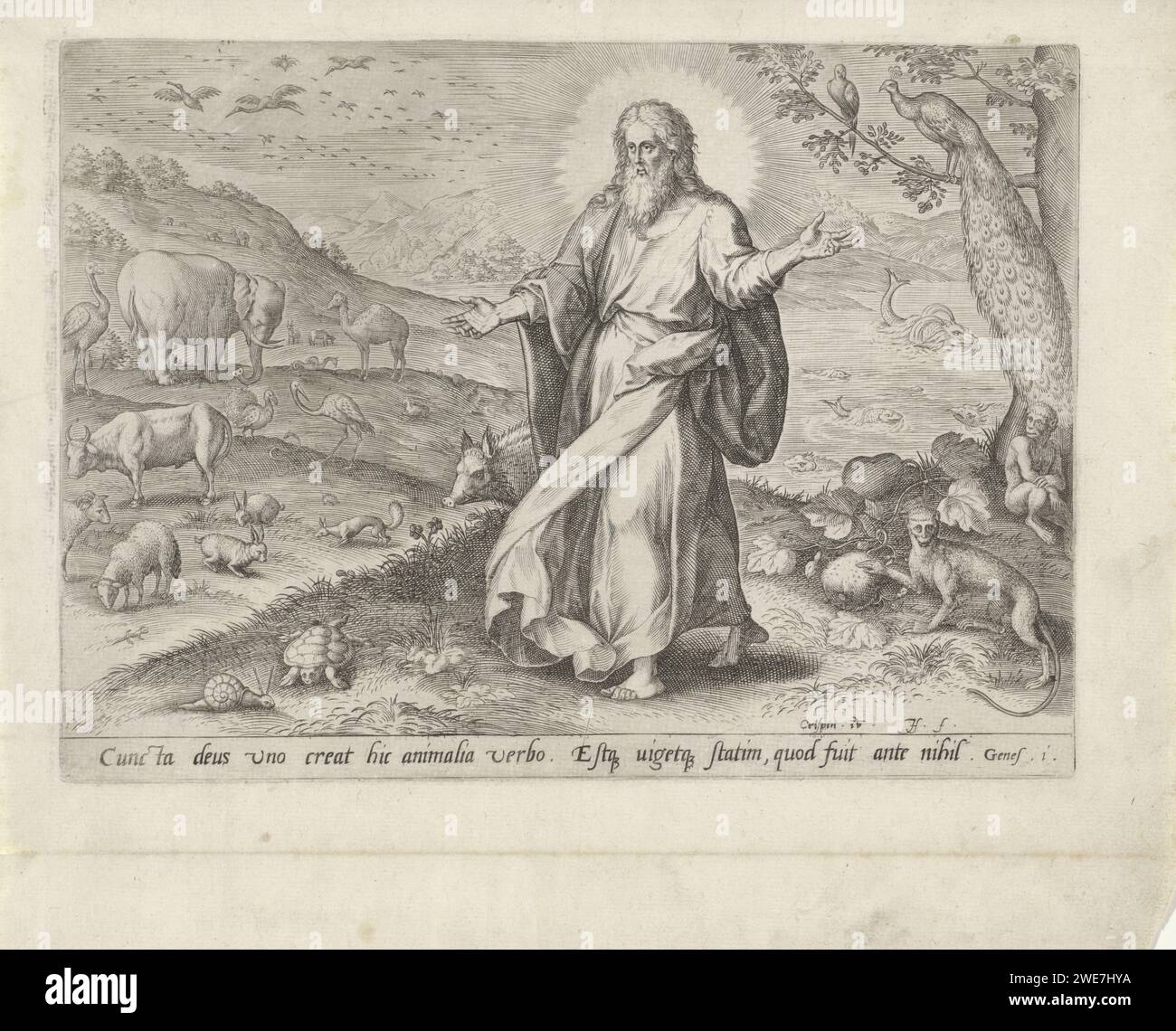 Creation of the animals, Johann Sadeler (I), after Chrispijn van den ...