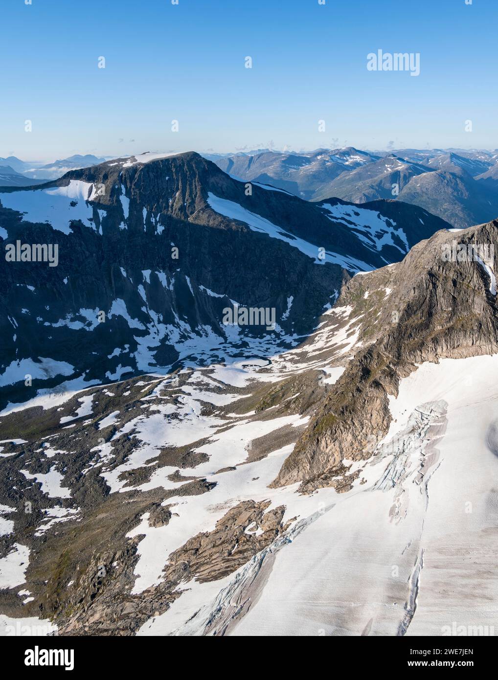 Mountain panorama, glacier remains of Skalabreen, view from the summit ...