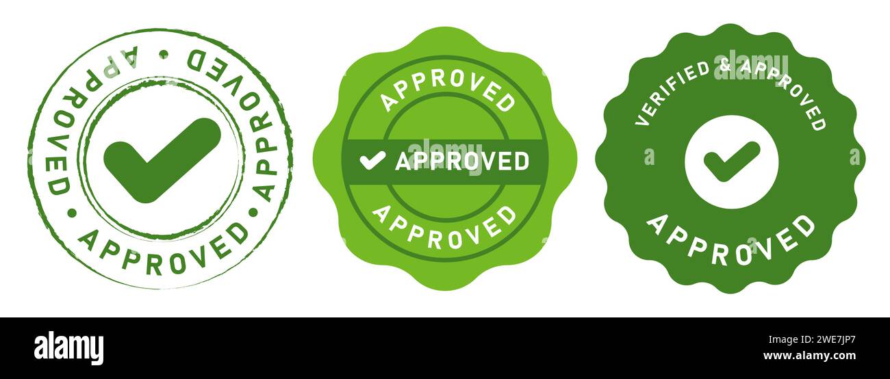 Approved stamp seal emblem logo badge graphic circle set approval check ...