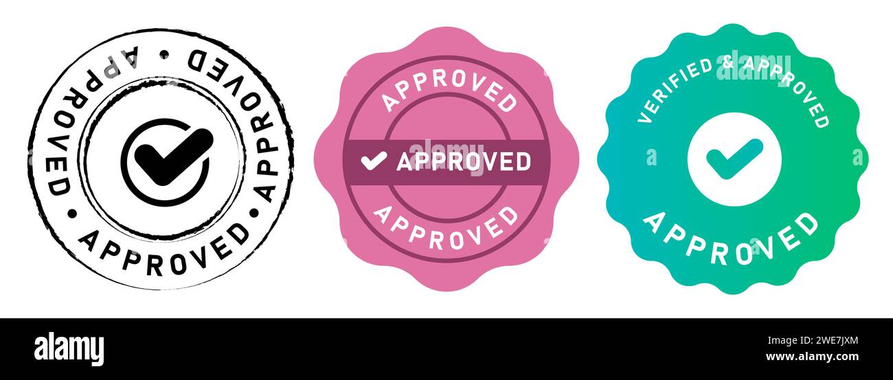 Approved stamp seal emblem logo badge graphic circle set approval check ...