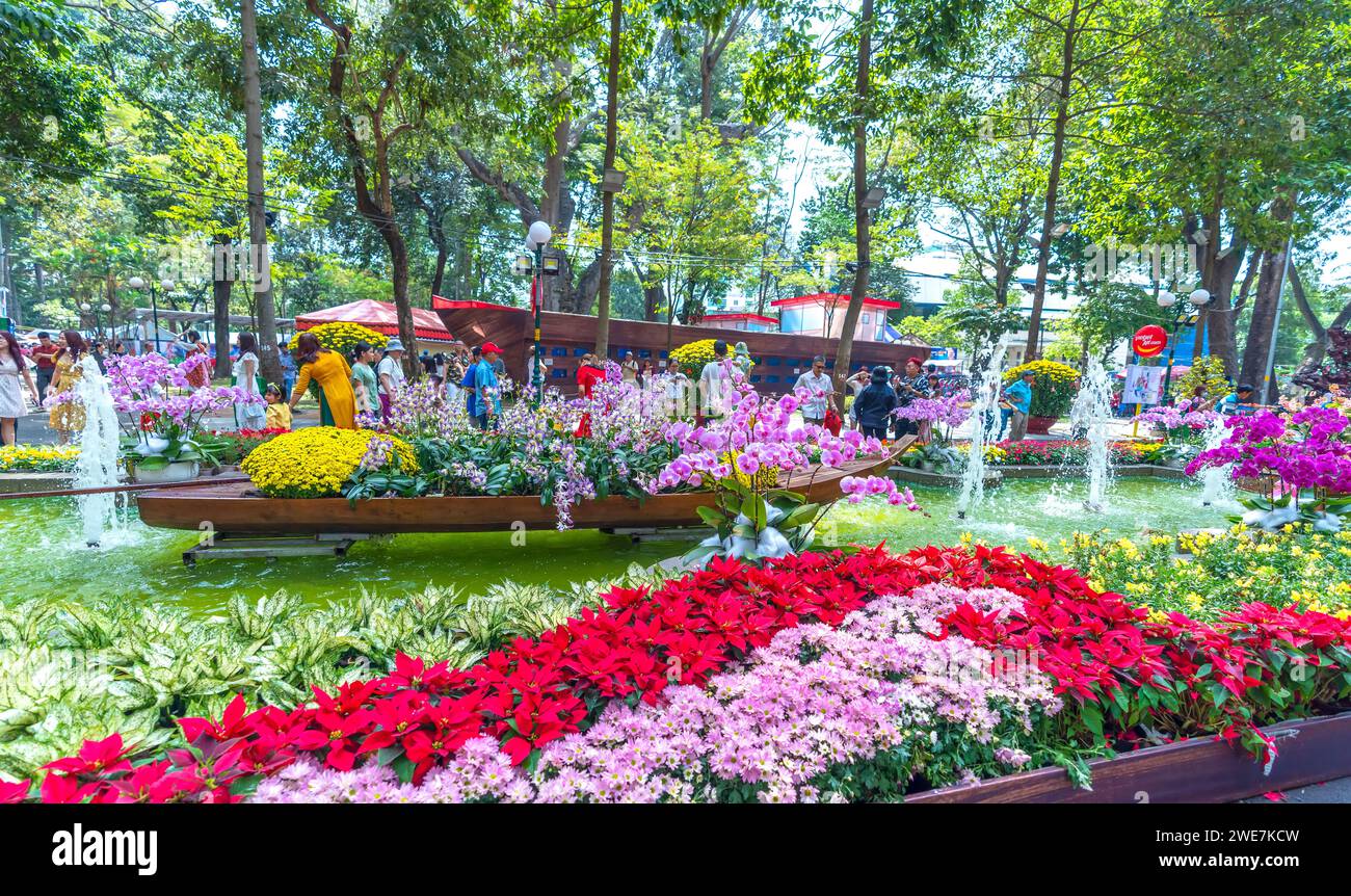 Festival scene in Tao Dan park serving the Lunar New Year in the spring ...