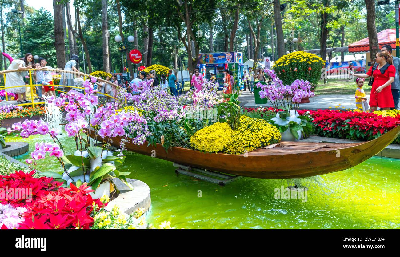 Festival scene in Tao Dan park serving the Lunar New Year in the spring ...