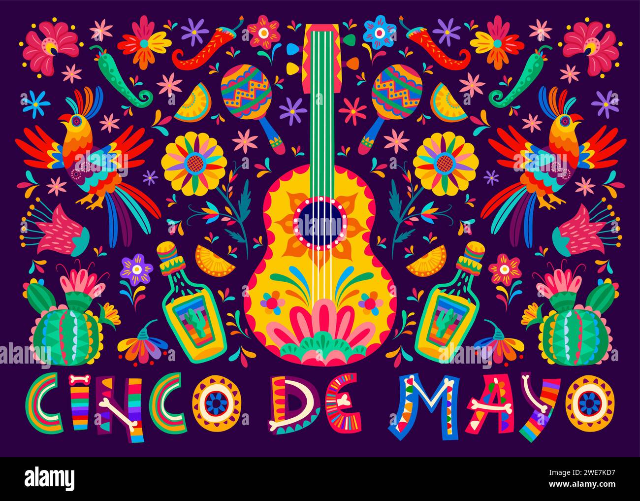 Mexican Cinco de mayo holiday banner. Colorful background with cartoon ...
