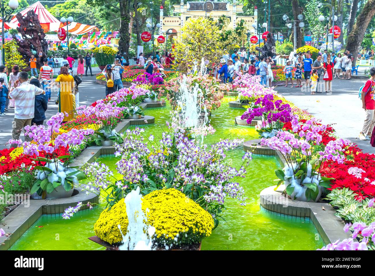 Festival scene in Tao Dan park serving the Lunar New Year in the spring ...