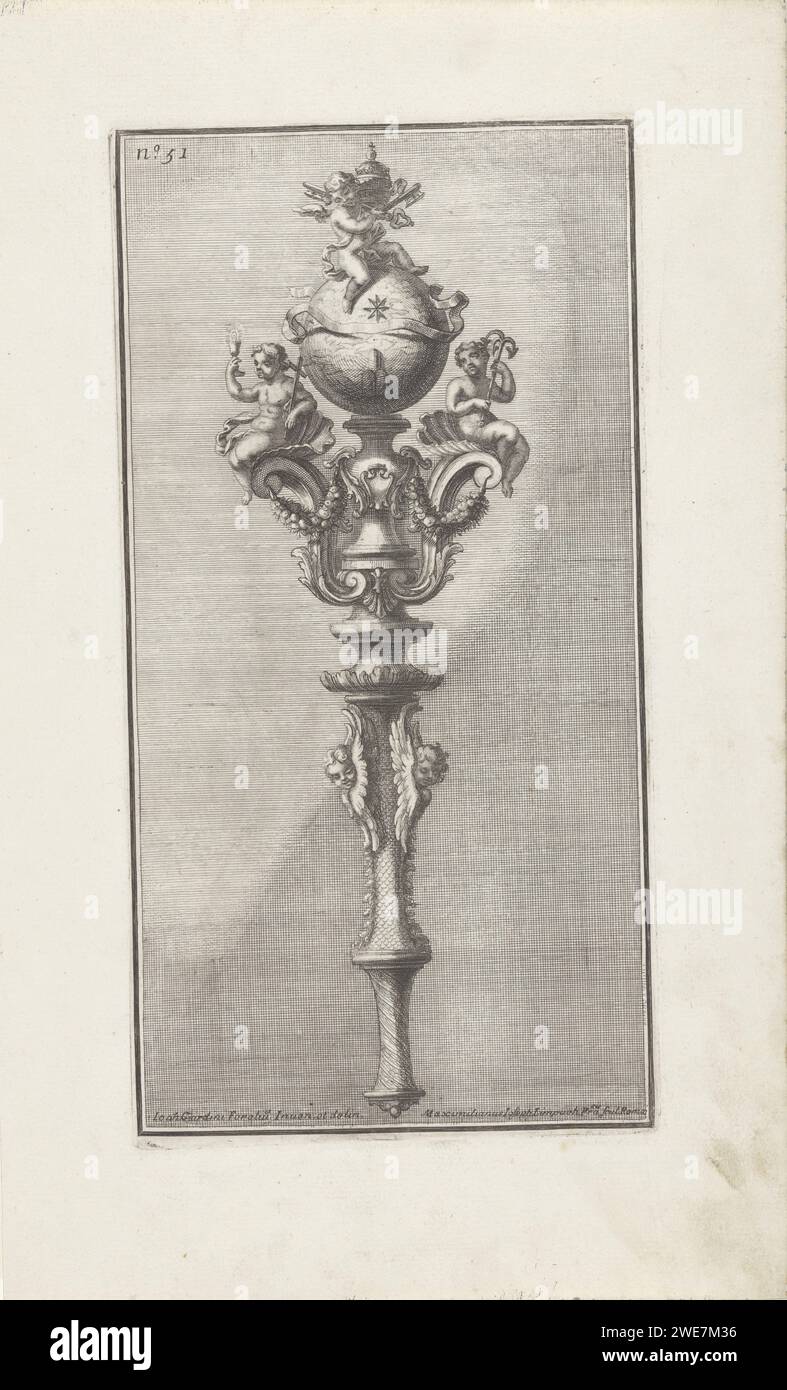 Scepter with the weapon of Pope Clemens XI and two putti that ...
