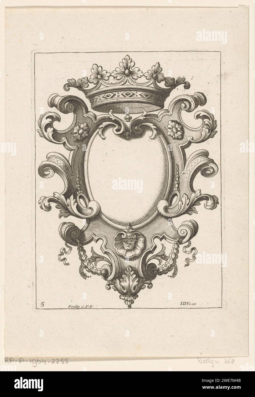 Crowned Cartouche, Jean Duvivier, 1712 print A crowned cartouche with ...