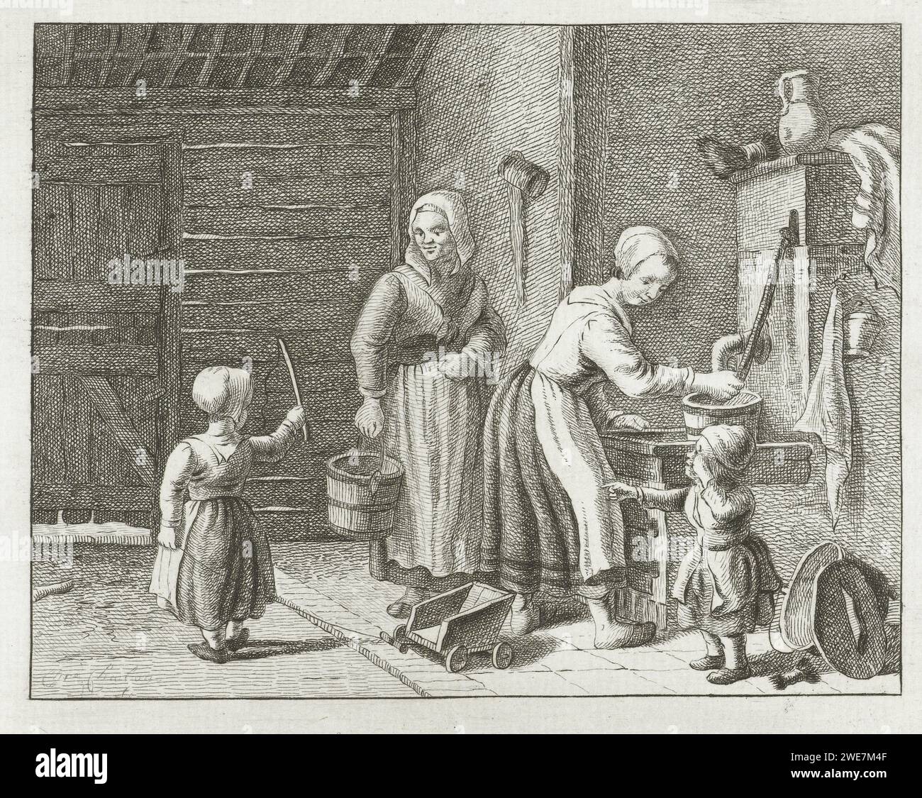 Two women and two children at a pump, Christina Chalon, 1758 - 1808 ...