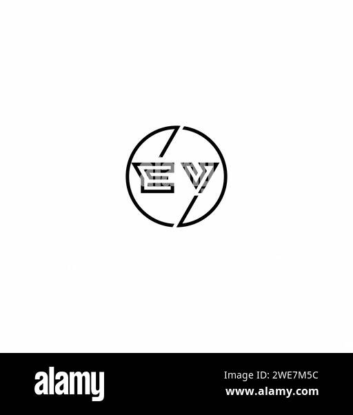 EV simple outline concept logo and circle of initial design black and ...