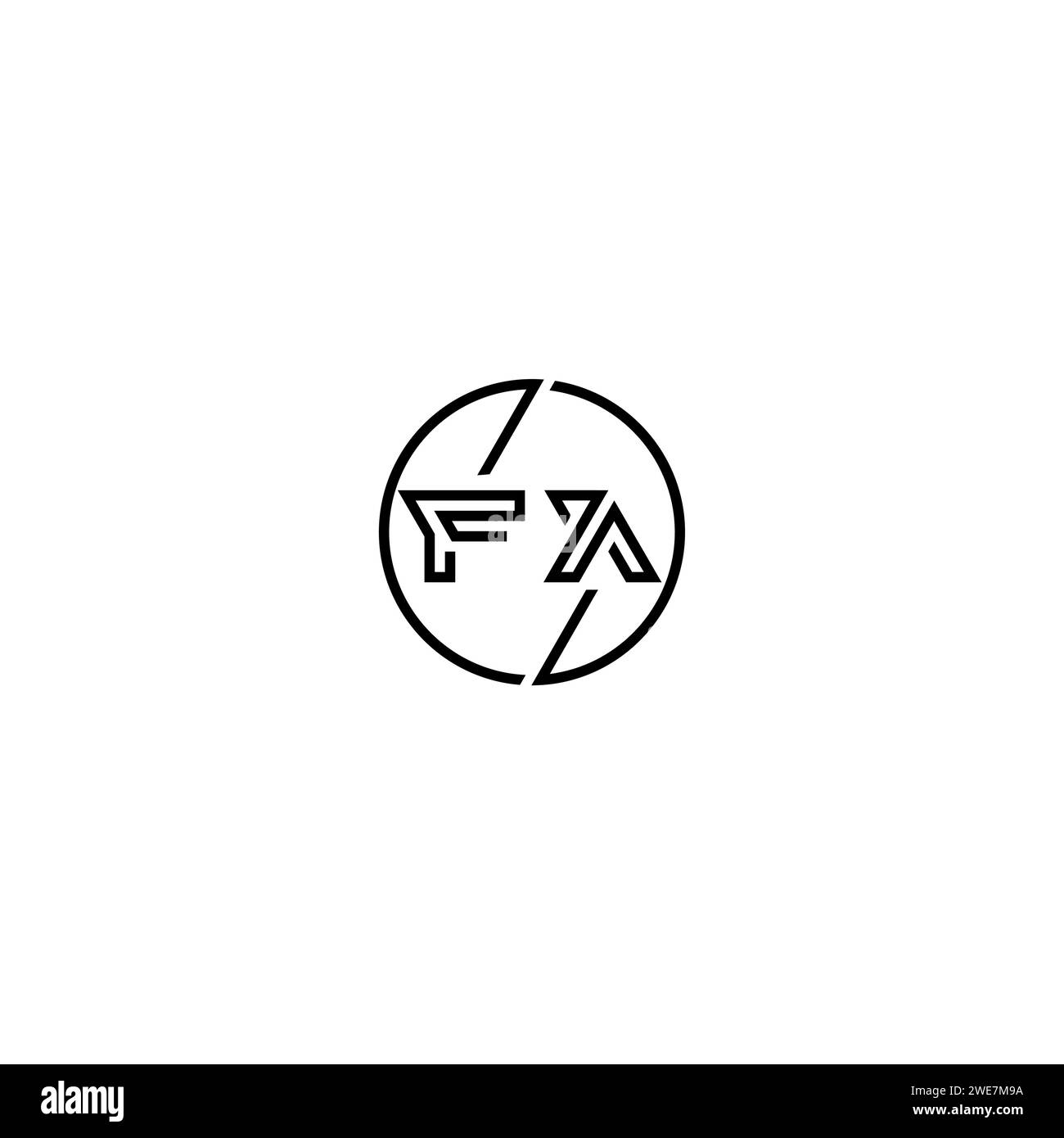 FA simple outline concept logo and circle of initial design black and ...