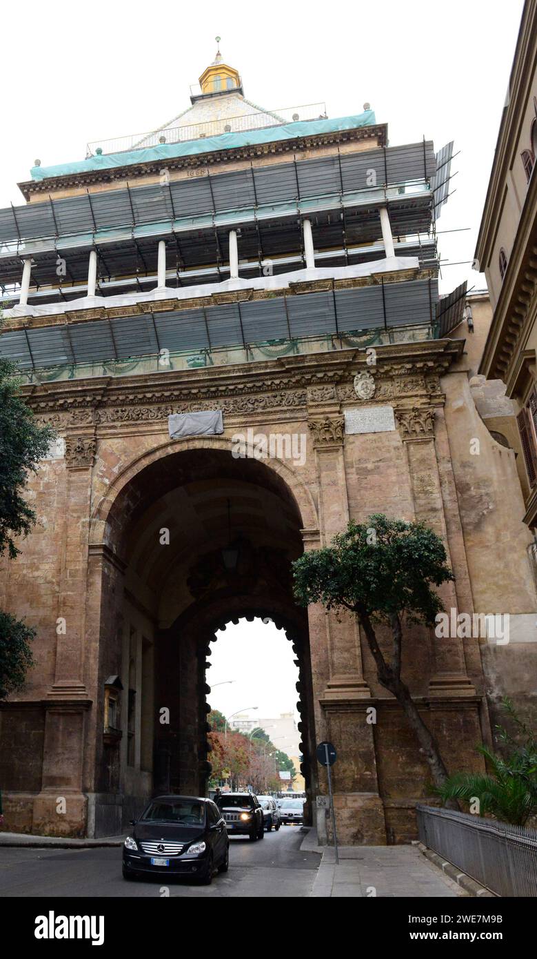 Porta Nuova is an ancient city gate in Palermo, Sicily, Italy Stock ...