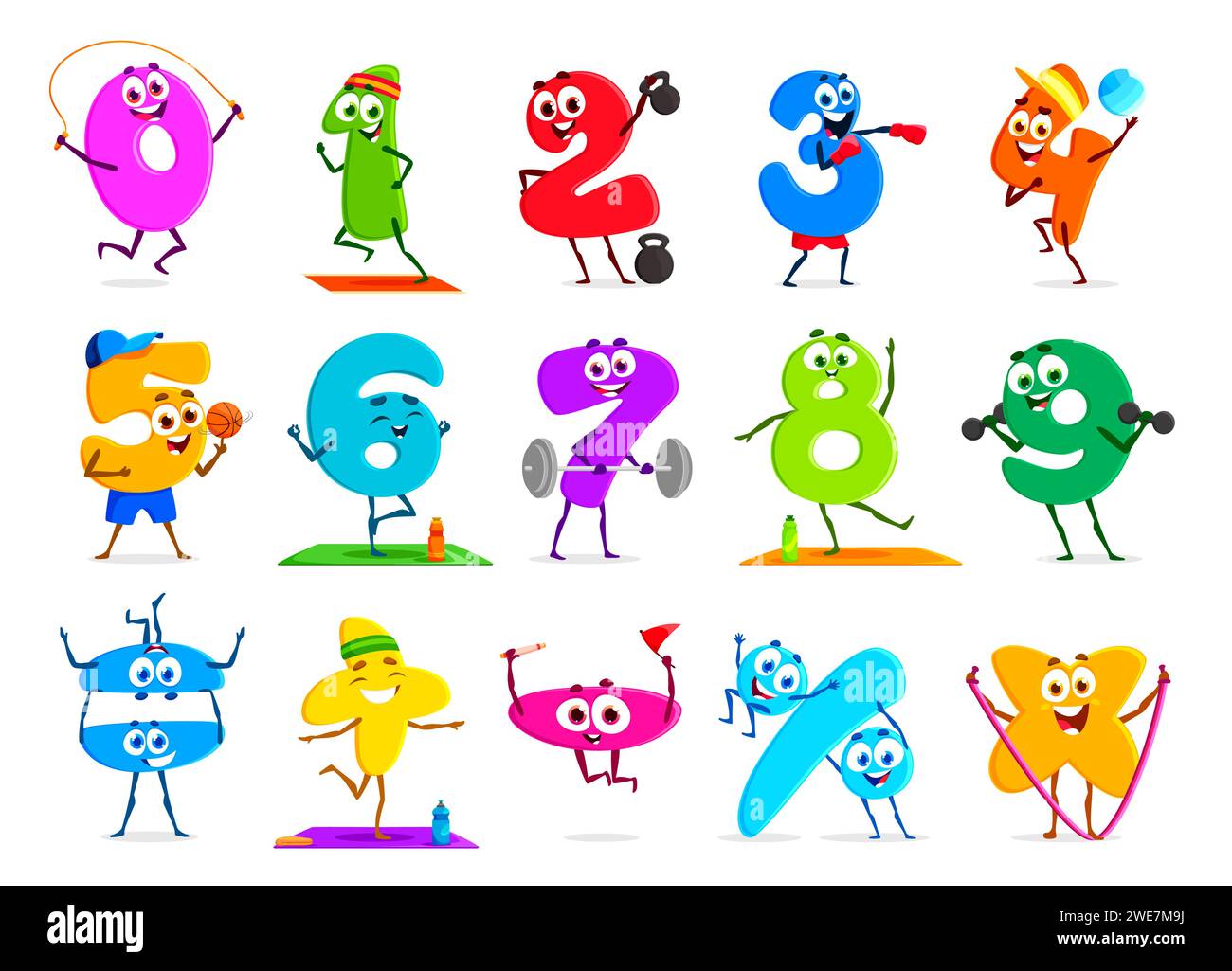 Cartoon funny number sportsman characters. Vector set of adorable and ...