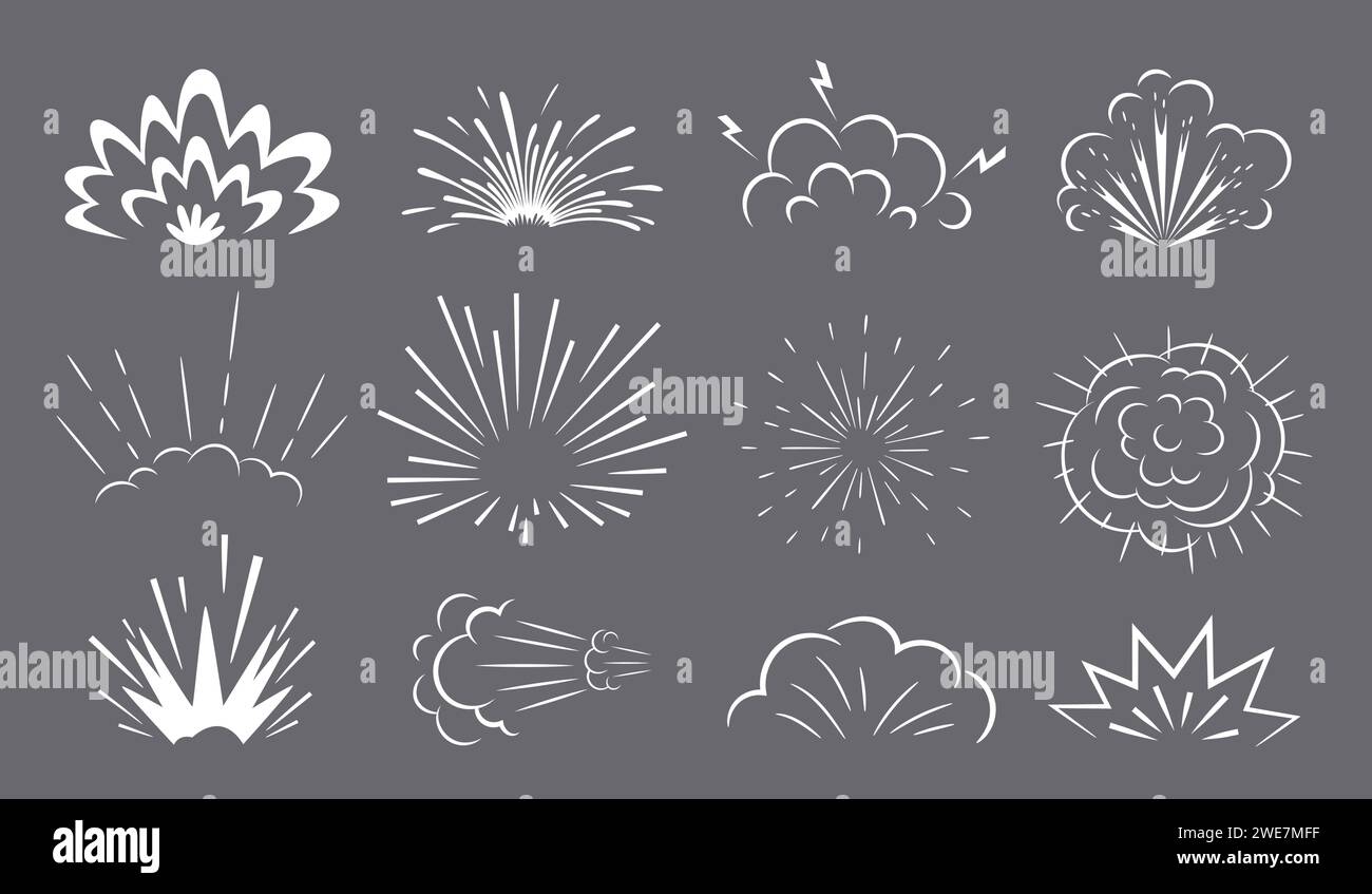 Bomb explosion smoke and rays of boom blast clouds, vector comic ...