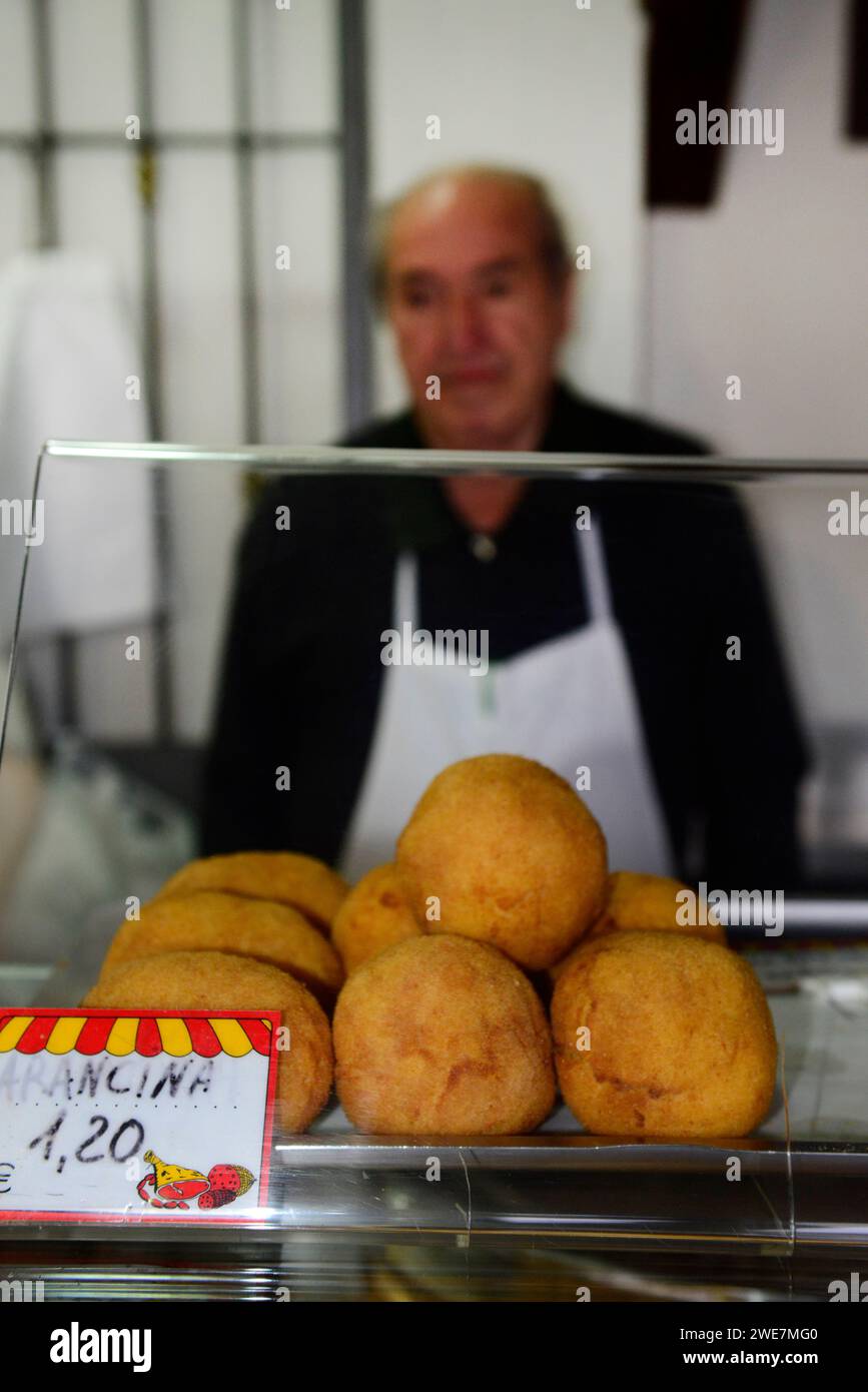 Crispy golden Arancini is a very popular snack in Sicily, Italy Stock ...