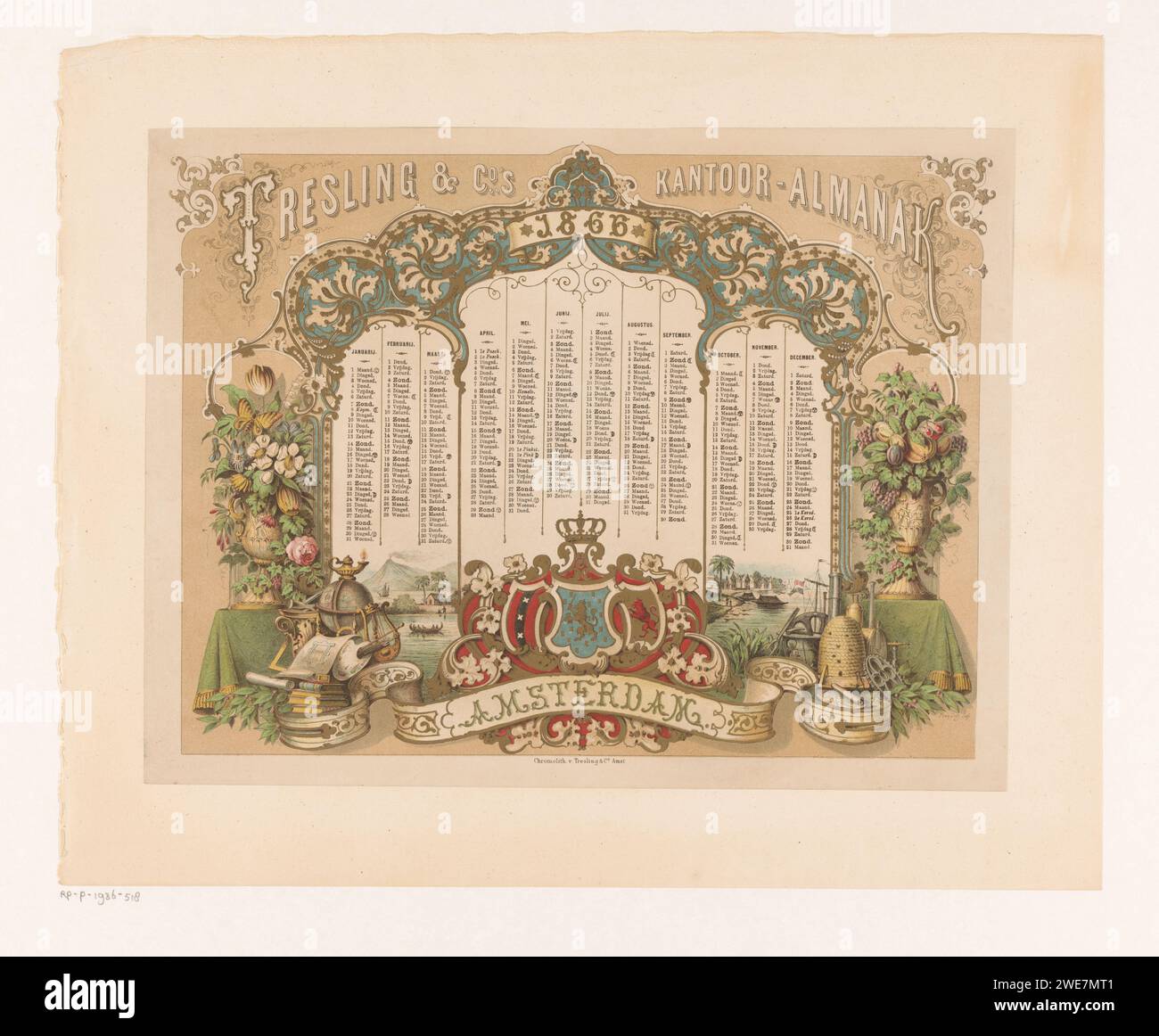 Office calendar 1866, Pieter van Looy, 1866 print The calendar is ...