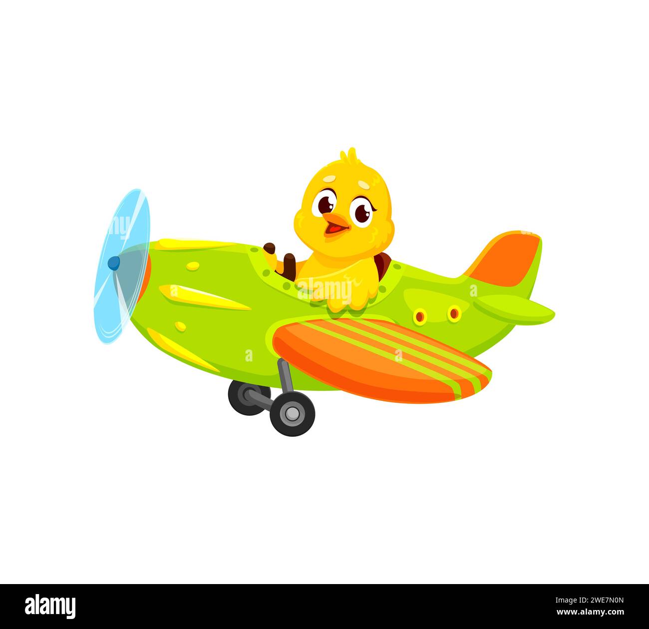 Cartoon baby chick animal character on plane. Animal kid airplane pilot ...