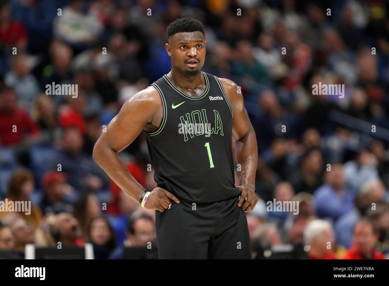 New Orleans Pelicans forward Zion Williamson (1) waits for play to ...