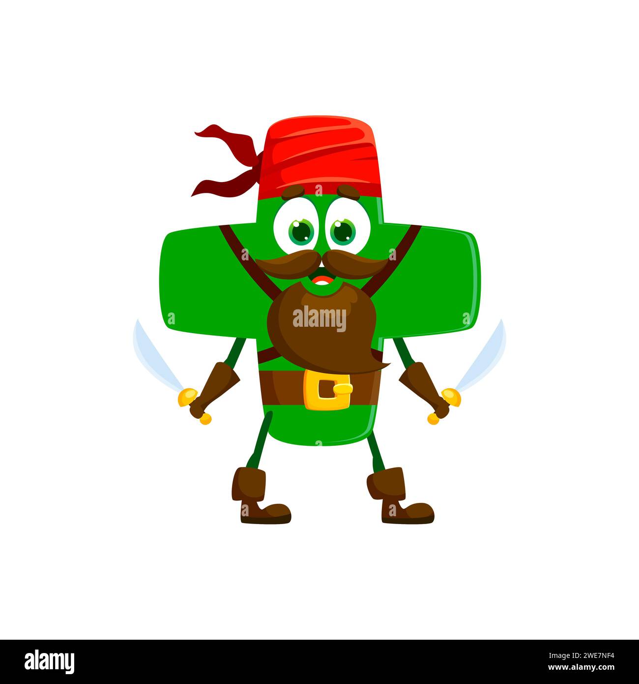 Cartoon funny plus symbol pirate and corsair character with happy smile ...