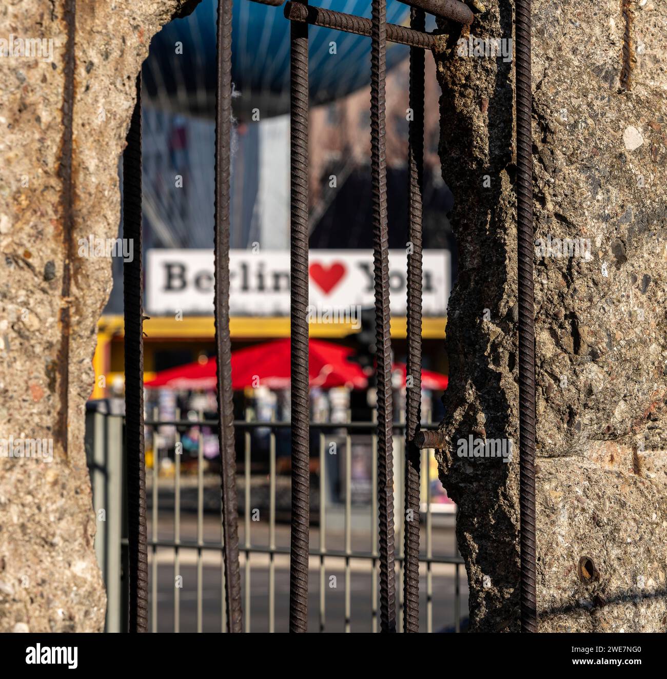 Border wall, view through a former wall segment, Berlin, Germany Stock ...