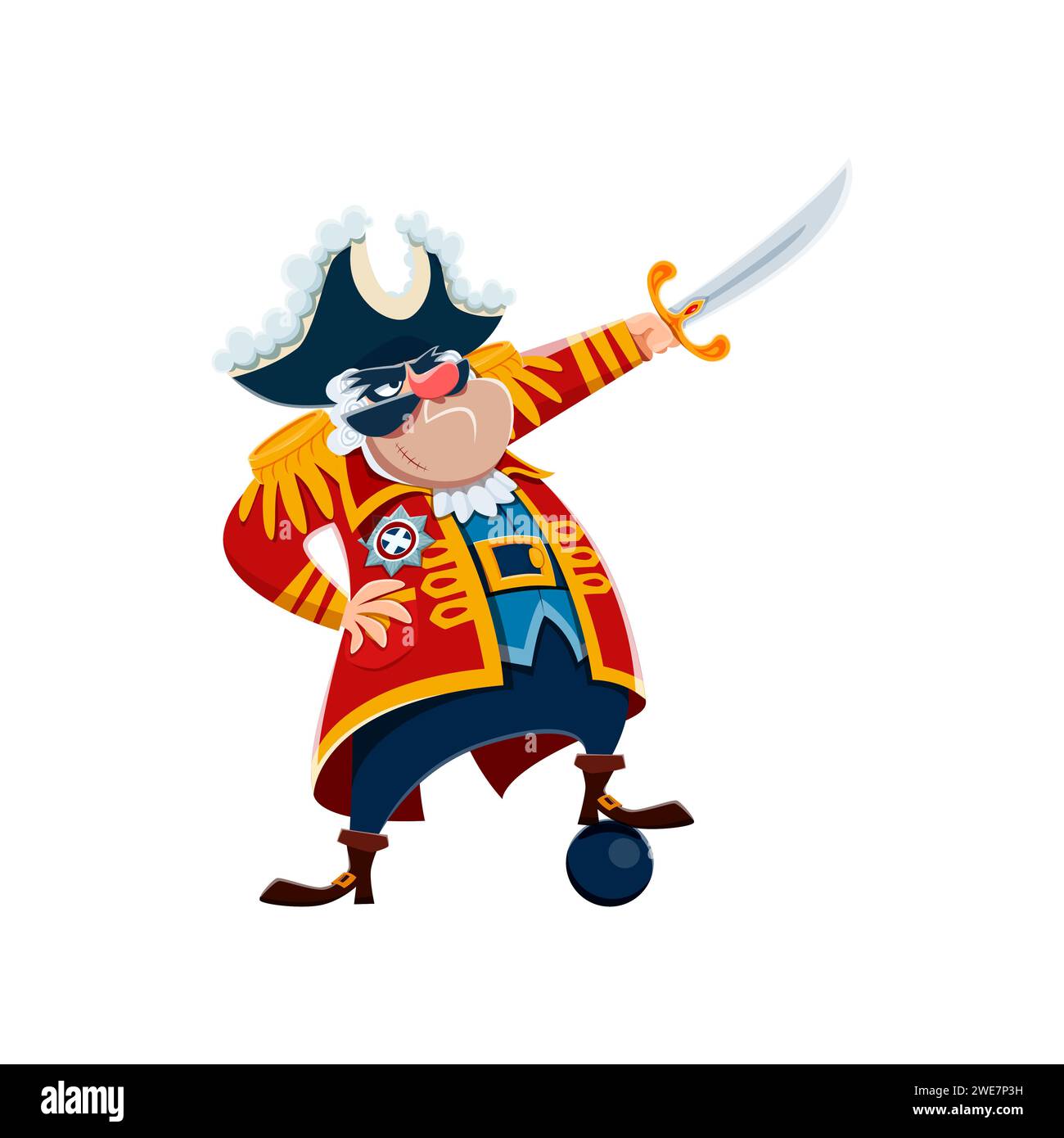 Cartoon pirate captain character with sword and cannonball. Vector ...