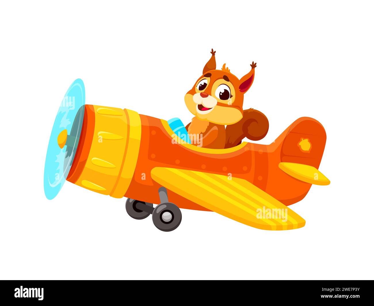 Baby animal character on plane. Cartoon animal squirrel kid airplane ...