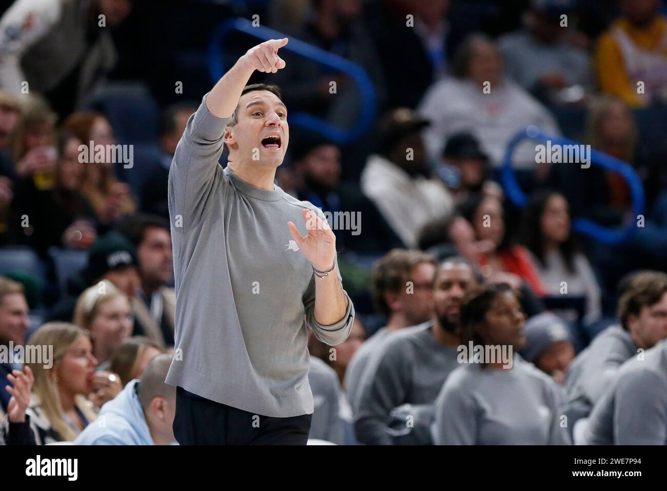 Oklahoma City Thunder coach Mark Daigneault points during the second ...