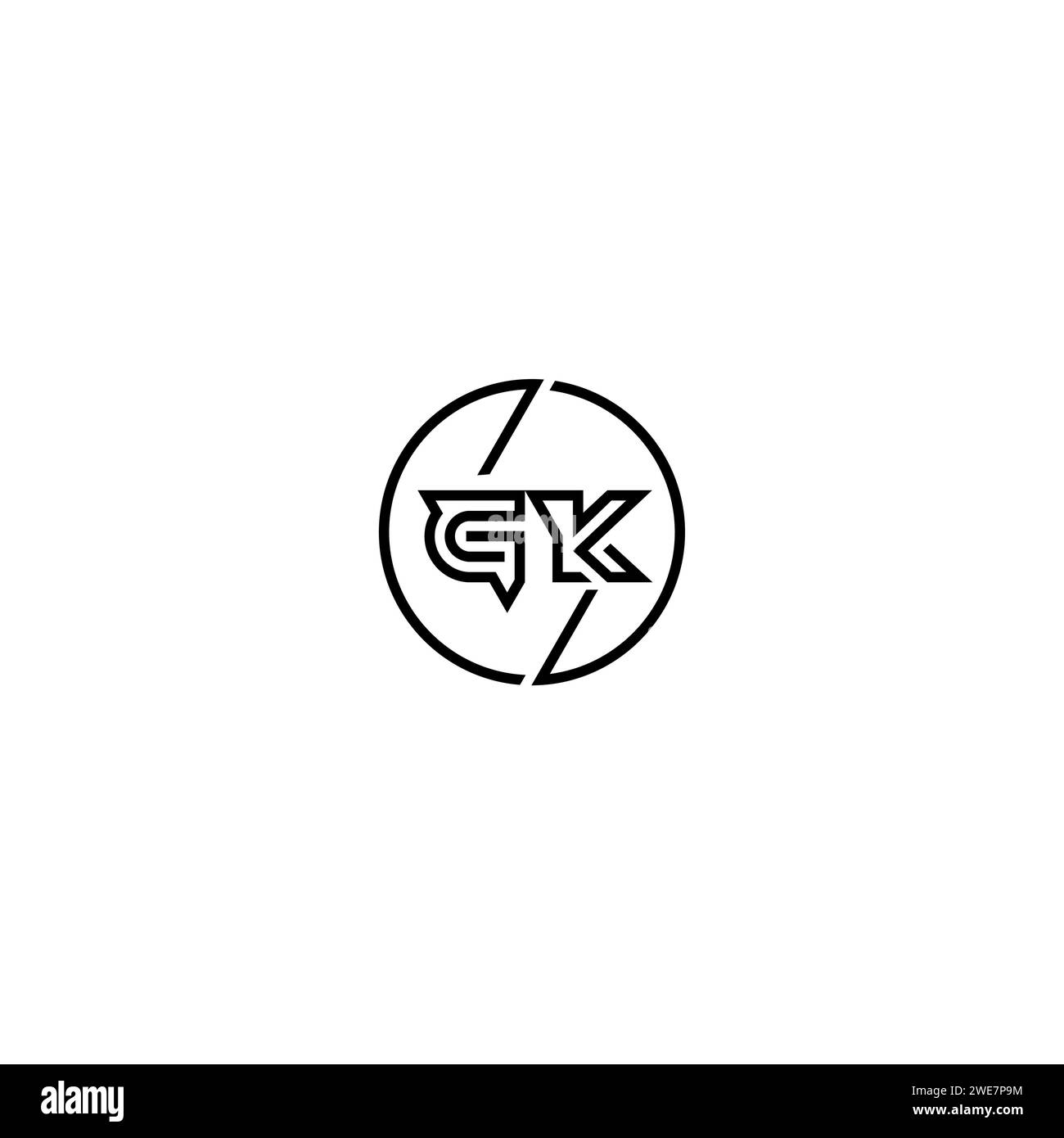 GK simple outline concept logo and circle of initial design black and ...