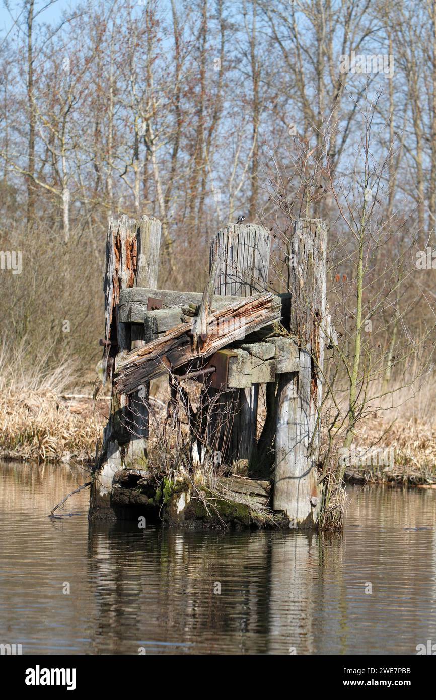 Dilapidated infrastructure on the River Trebel, dilapidated dolphin for ...