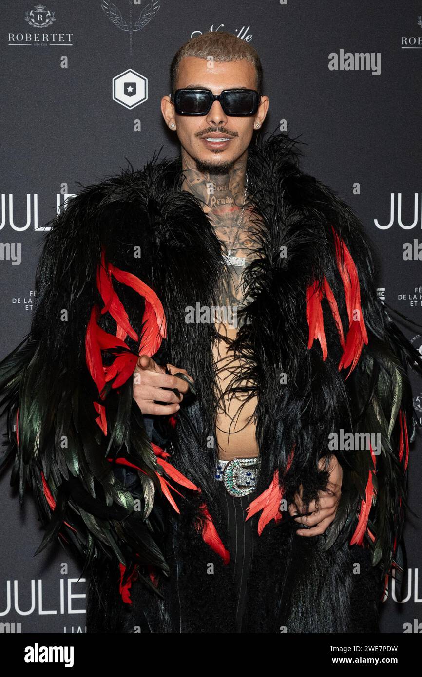 Paris, France. 23rd Jan, 2024. Greg Yega attends the Julien Fournie ...