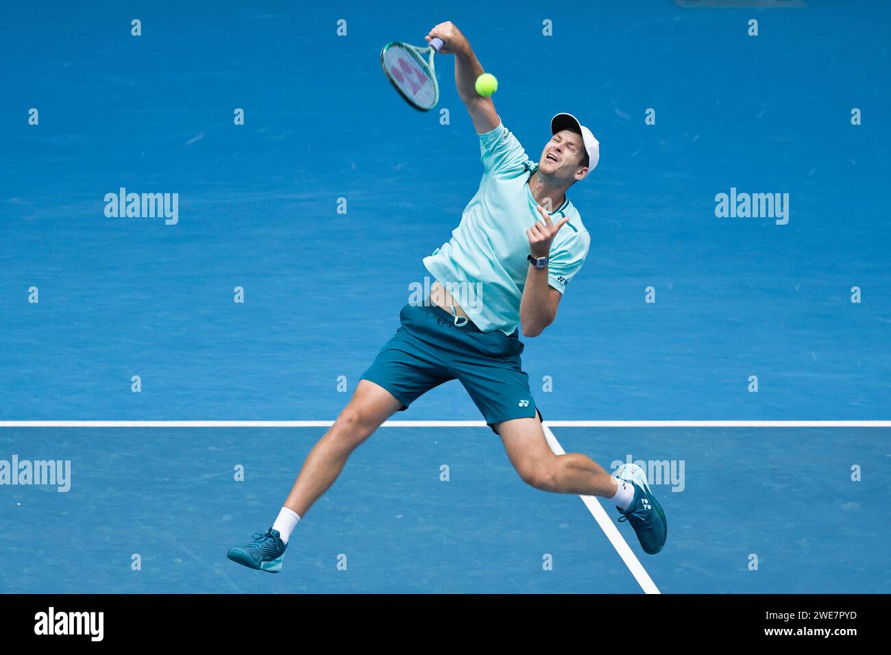 USA. 24th Jan, 2024. January 24, 2024: 9th seed HUBERT HURKACZ of Poland in action against 3rd ...