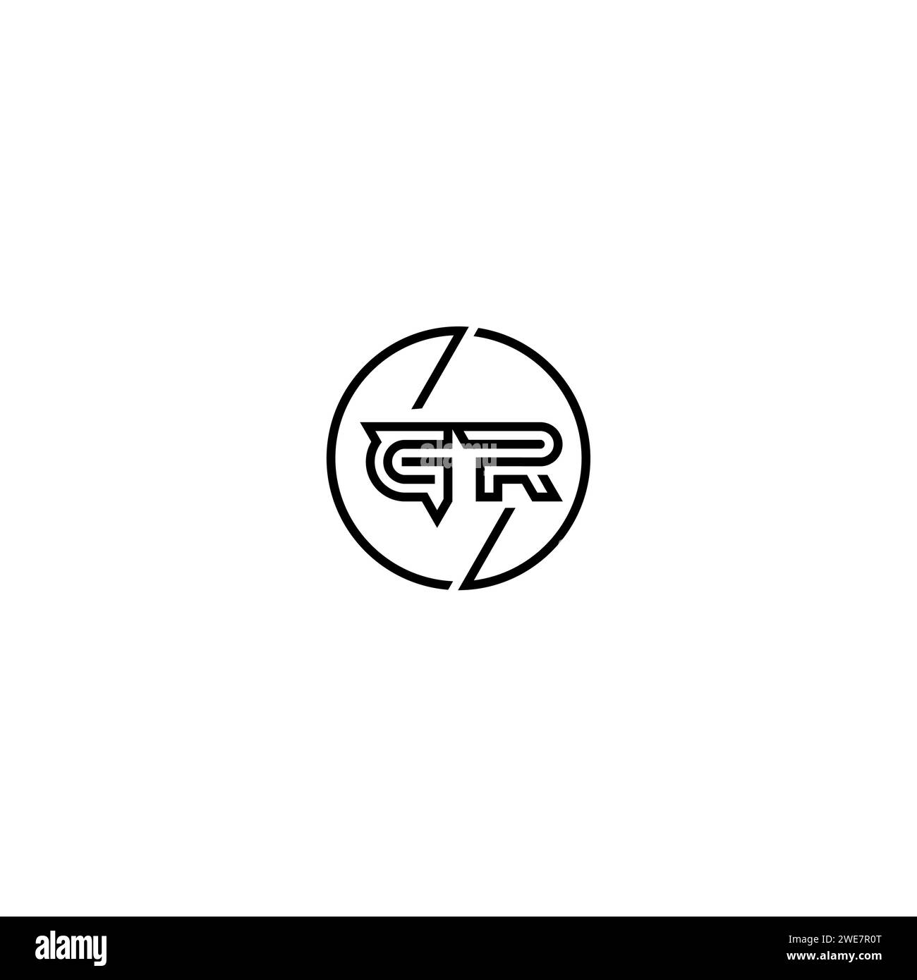 GR simple outline concept logo and circle of initial design black and ...