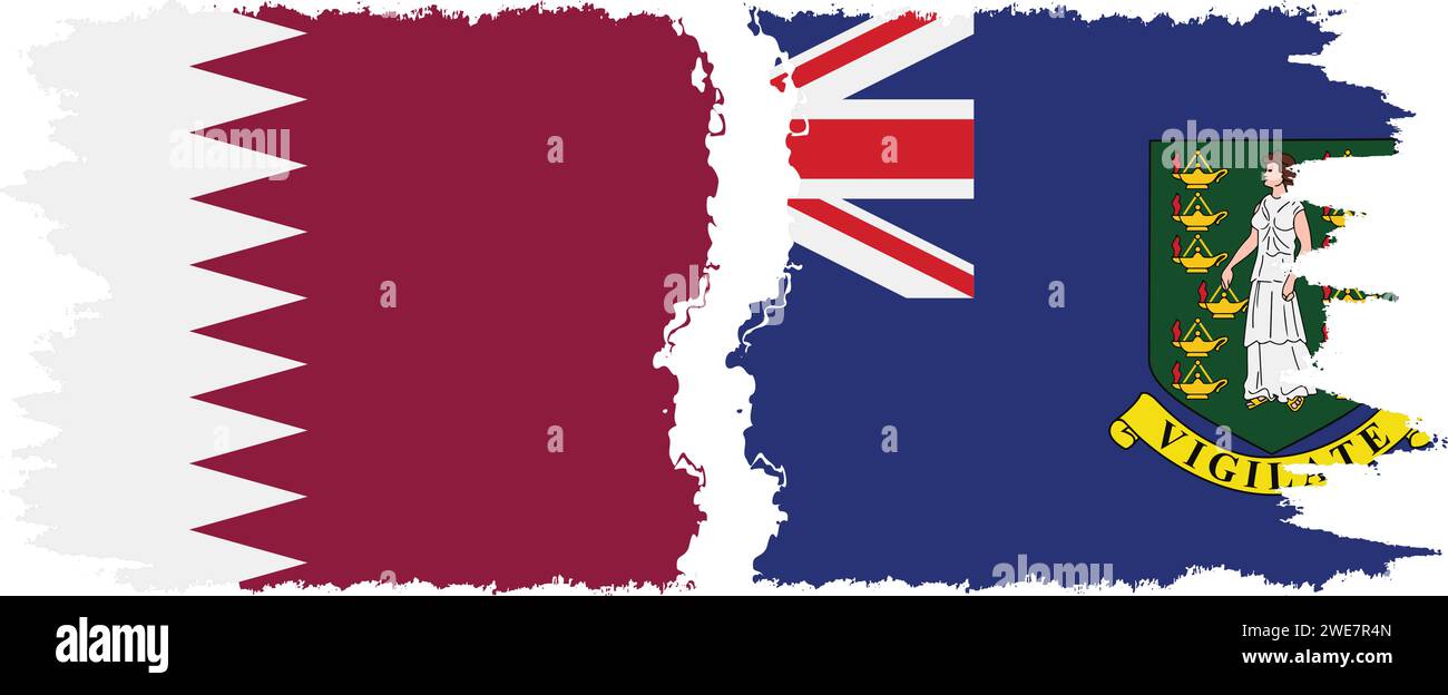 British Virgin Islands and Qatar grunge flags connection, vector Stock ...