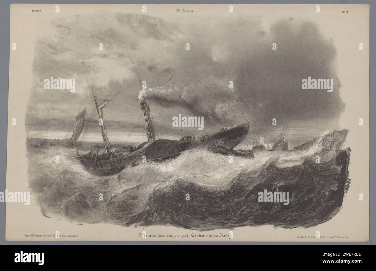 Raderstomotomot in Storm, Léon Jean Baptiste Sabatier, After Eugène ...