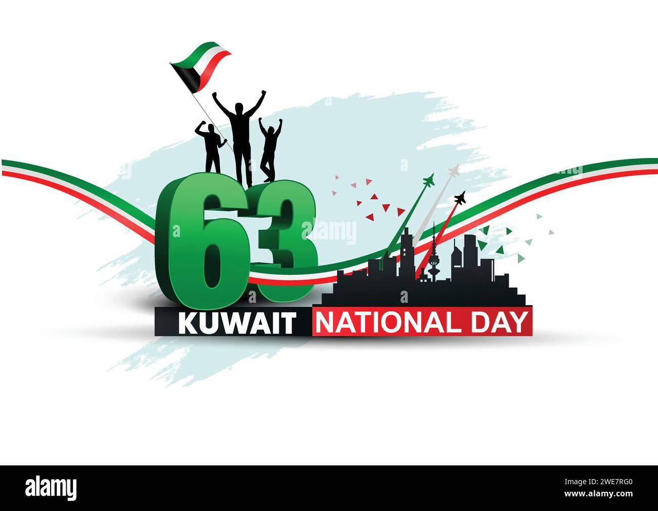 25th February happy 63 th national day Kuwait with waving flag ...